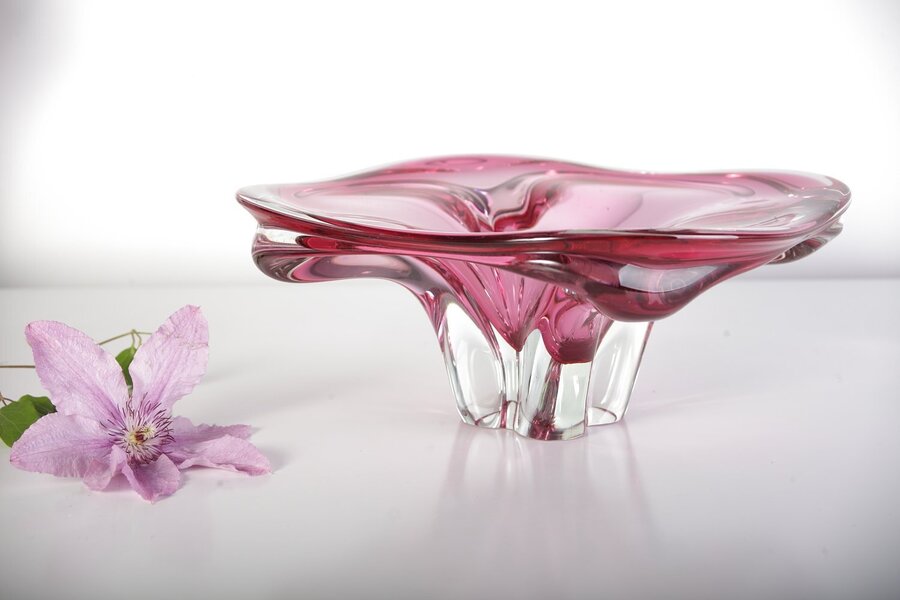 Bohemian Pink Glass Bowl By Josef M. Hospodka For Sklarny Chribska ...