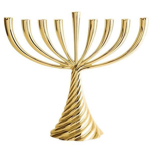 Gold Tone Contemporary Cast Metal Twist Menorah | Vinterior