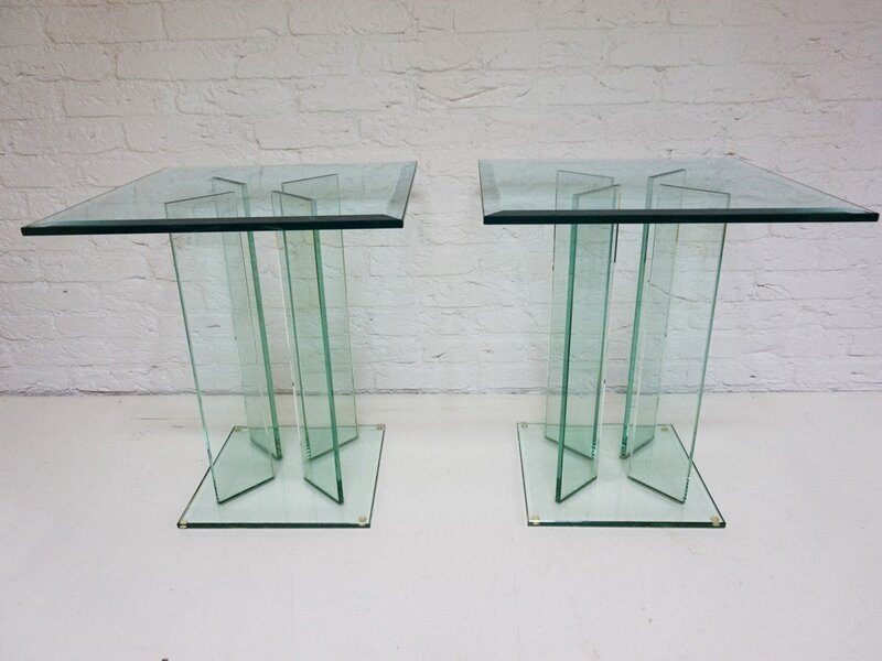 Mid Century Modern Art Glass Side Tables By Tg Design, 1970s, Set Of 2 ...