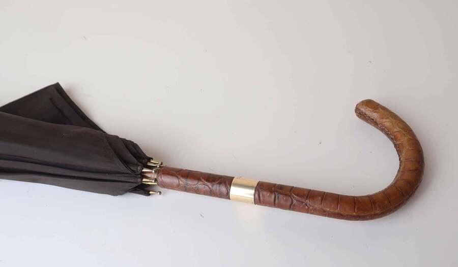 Vintage Crocodile Skin And Gold Umbrella By Brigg, London. 1938 | Vinterior