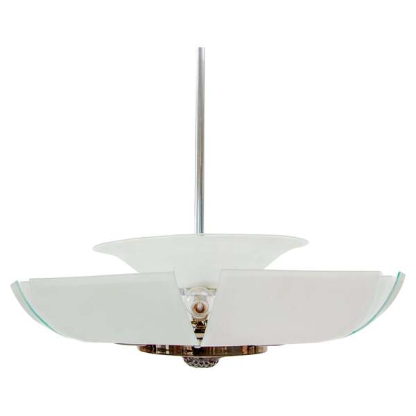 Art Deco Chandelier In Glass And Chrome, 1925, France, Modern Flower ...