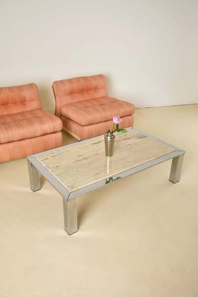 Carrara Marble And Chrome Coffee Table | Vinterior
