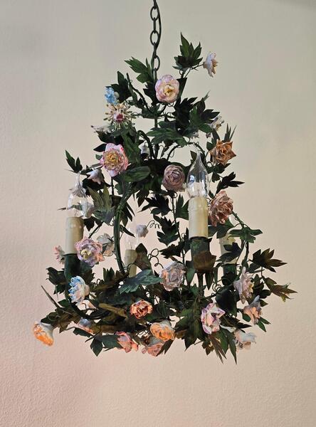 Italian Tole And Porcelain Flower Chandelier, Capodimonte Style | Vinterior