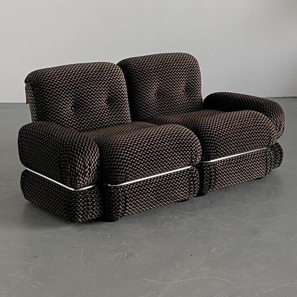 Mid Century Loveseat In Checkered Upholstery And Chromed Steel, 1970s ...