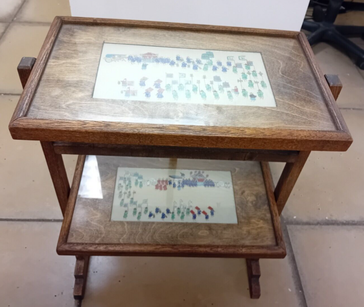 Oak Framed Fire Screen/Folding 2 Tier Table With Chinese Water Colour ...