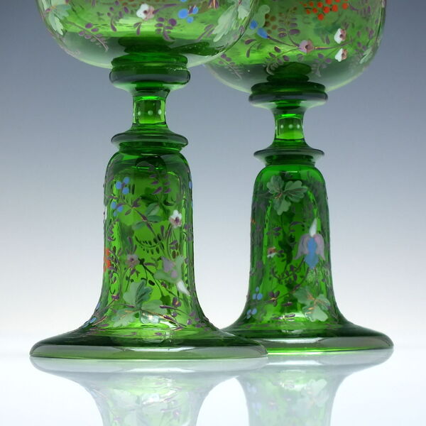 Pair Antique Moser Polychromatic Enamelled Wine Glasses C1880 | Vinterior