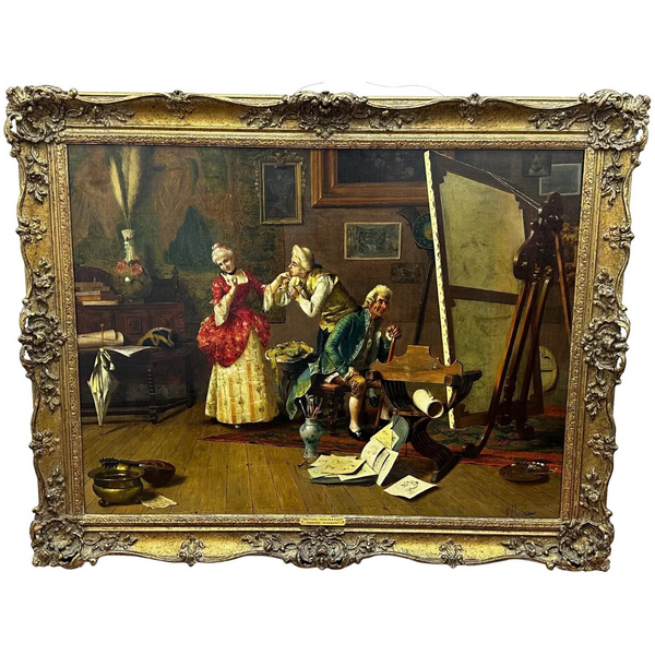 19th Century Italian Genre Mutual Admiration Oil Painting By Pompeo ...