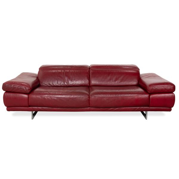 Natuzzi Preludio Leather Three Seater Red Wine Burgundy Manual Function ...