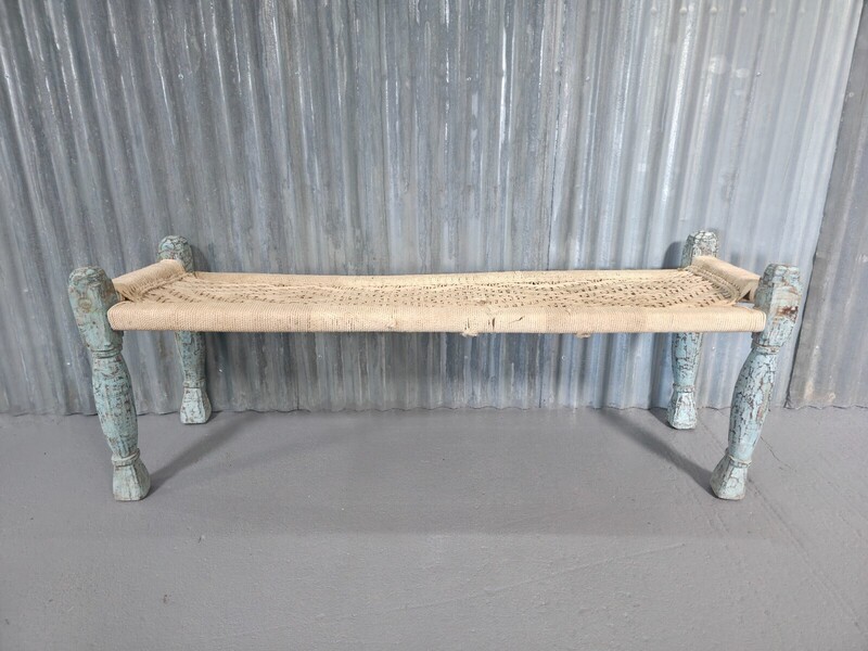 Vintage Rustic Indian Wooden String Charpai Bench Hallway Window Seat ...