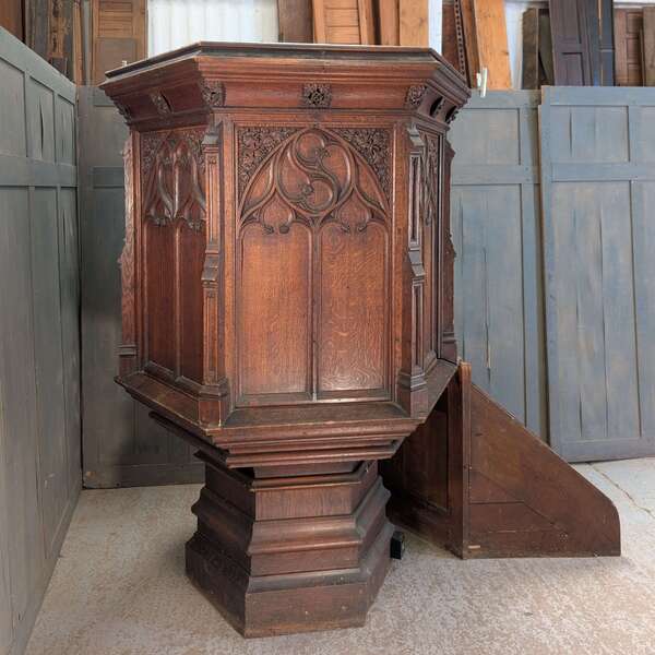 Excellent 1850’s Gothic Revival Oak ‘Chalice’ Pulpit From St Lawrence ...