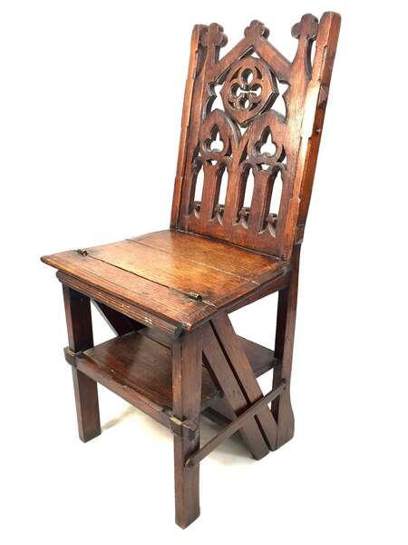 Antique Victorian Gothic Revival Wooden Oak Metamorphic Library Chair ...