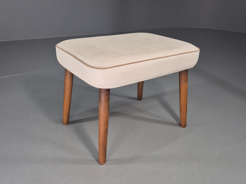 Vintage Mid Century Footstool Danish Cream Vinyl Retro 1960s Eb12054 ...