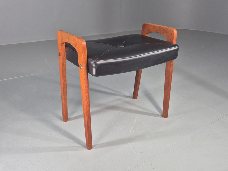 Vintage Danish Mid Century Footstool 1960s Teak Black Vinyl Retro ...