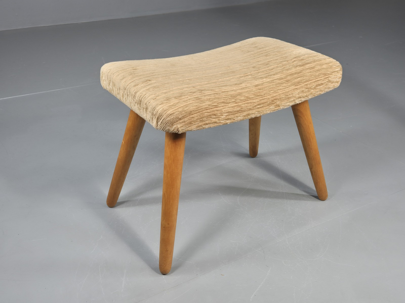 Vintage Danish Mid Century Footstool Beech Legs Beige Corduroy 1960s ...