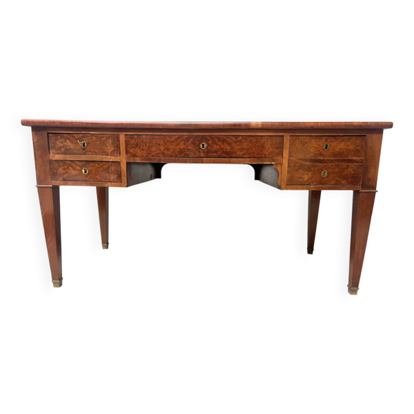 Louis XVI Style Flat Desk In Walnut And Veneer, 19th Century. | Vinterior