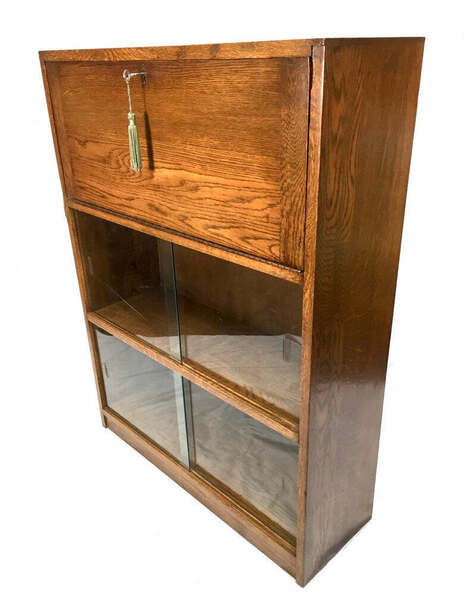 Antique Wooden Oak Bookcase Shelf And Bureau Combination / Mid Century ...