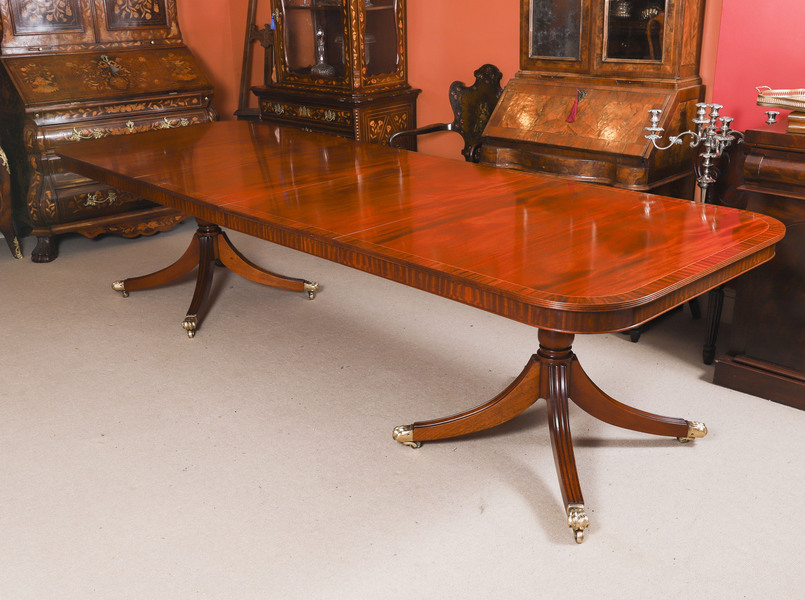 10ft3" Regency Revival Twin Pillar Flame Mahogany Dining Table 20th C ...