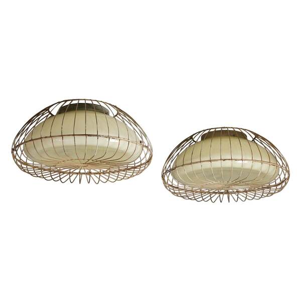 Pair Of Model 82400 Glass Flush Mounts, Gunnel Nyman, Taito Oy, 1940s ...