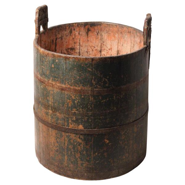 Large 19th Century Swedish Painted Pine Barrel Primitive Folk Art Log ...