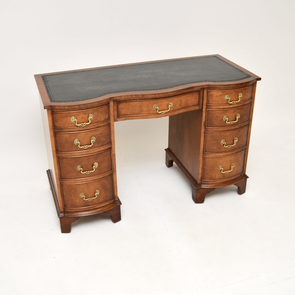 Antique Burr Walnut Leather Top Pedestal Desk | Vinterior