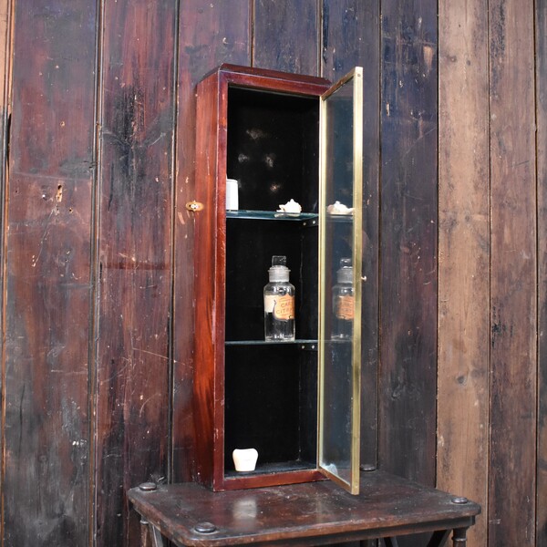 Antique Mahogany Brass Edged Glazed Wall Bathroom Display Collectors ...