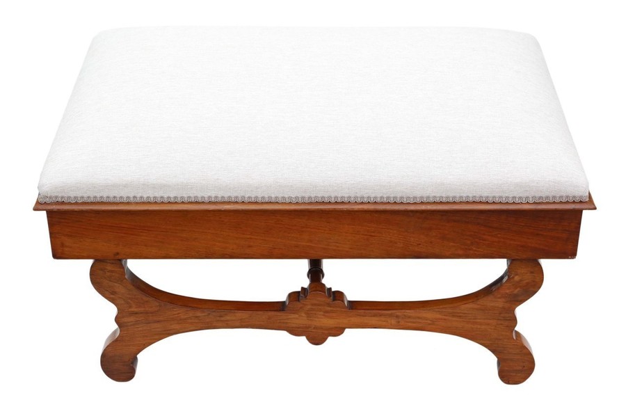 Large Walnut Victorian X Frame Stool Seat Ottoman Chair | Vinterior