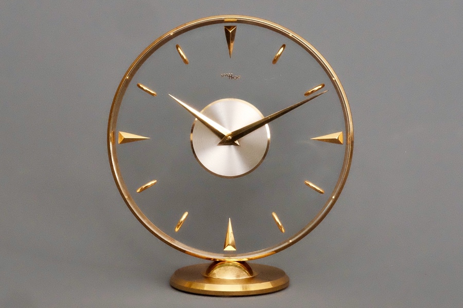 1960s Vintage Imhof Mid Century Swiss Desk Clock, Gold | Vinterior