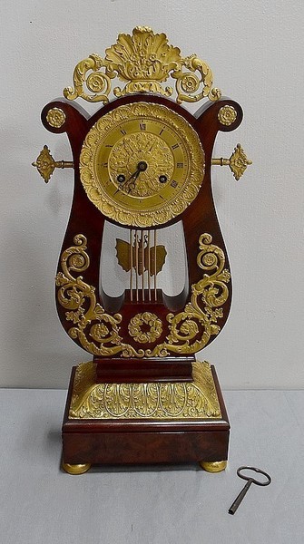Pendulum Lyre In Mahogany And Gilt Bronze, Empire Period Early 19th ...