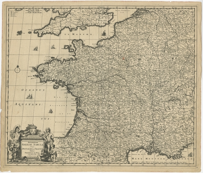 Antique Map Of France By De Wit (C.1680) Map 52x61cm | Vinterior