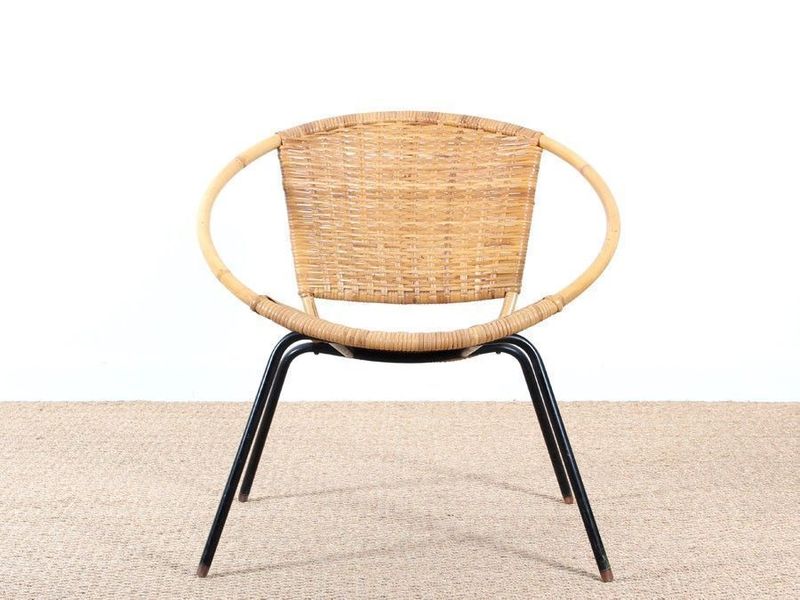 Scandinavian Round Rattan Armchair, 1950s | Vinterior