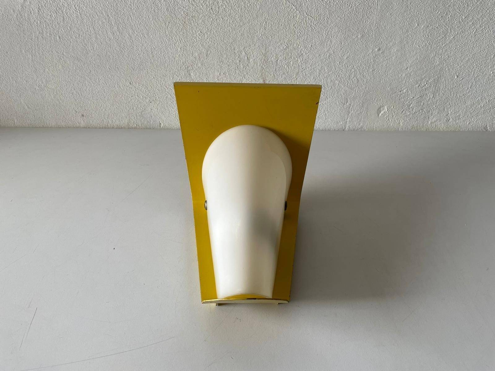 Unusual Yellow Metal Frame With Curved Plexiglass Shade Sconce, 1950s ...