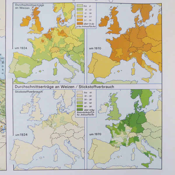 Vintage Pull Down Geographical School Wall Map Of Europe Agriculture ...