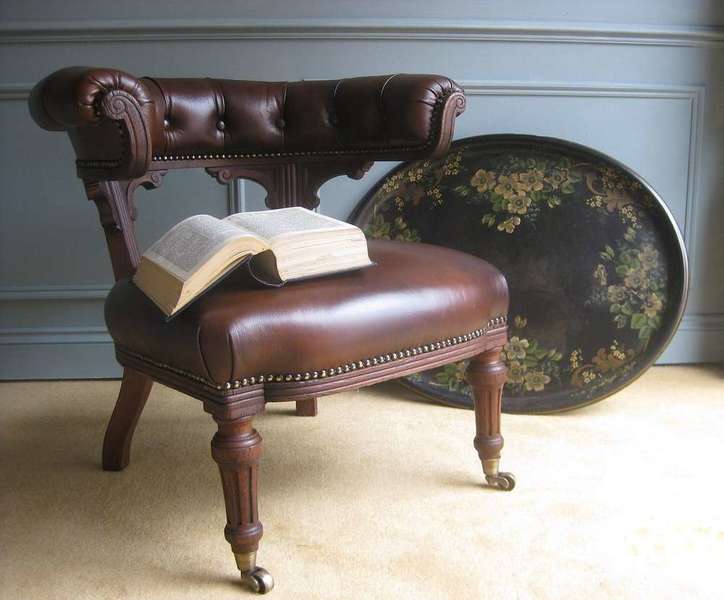 Oak And Leather Victorian Library Chair | Vinterior
