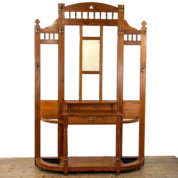 Large Antique Pitch Pine Hall Stand | Entrance Hall Stick Stand ...