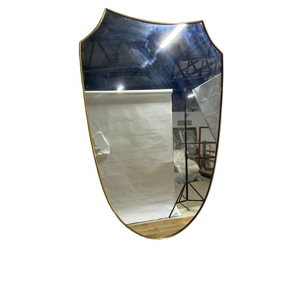 Mid Century Modern Harp Shaped Mirror In Brass & Glass | Vinterior