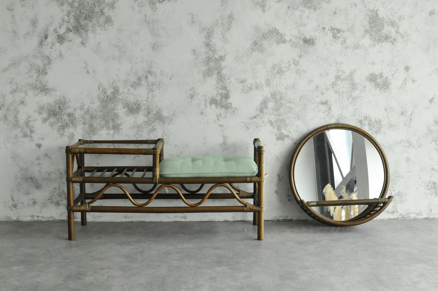 Bamboo Hallway Bench With Mirror | Vinterior
