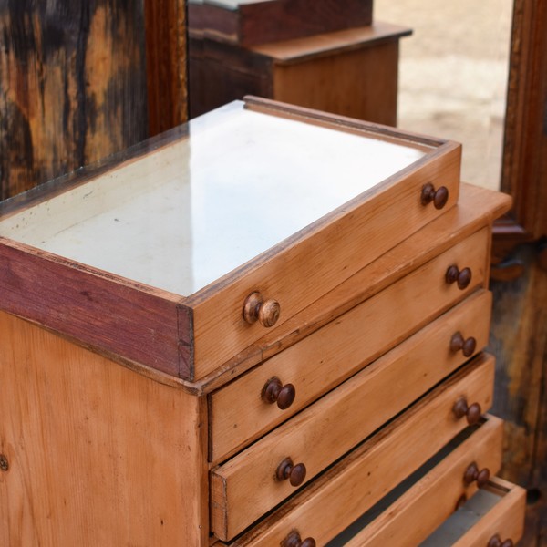Antique 19th Century Pine Specimen Museum Sample Display Cabinet Bank ...