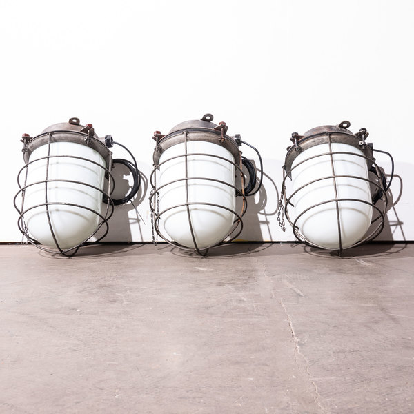 1960s Industrial Ships Ceiling Pendant Lamps/Lights With Caged ...