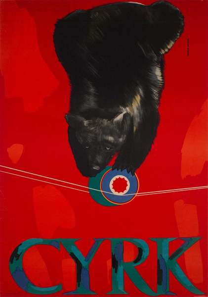 Cyrk Tightrope Balancing Bear 1960s Polish Circus Poster, Syska | Vinterior