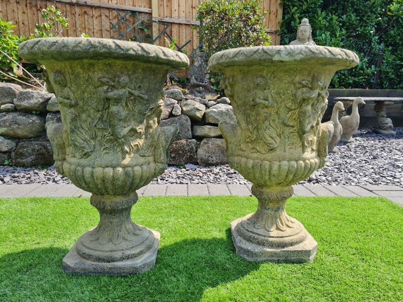 Vintage Decorative Greek Urns Planters English Stone | Vinterior