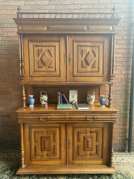 Antique German Bieder Meyer Style Monumental Satinwood Carved Bookcase ...