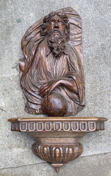 Large C17th Carved Walnut Figure Of God The Father With Orb | Vinterior