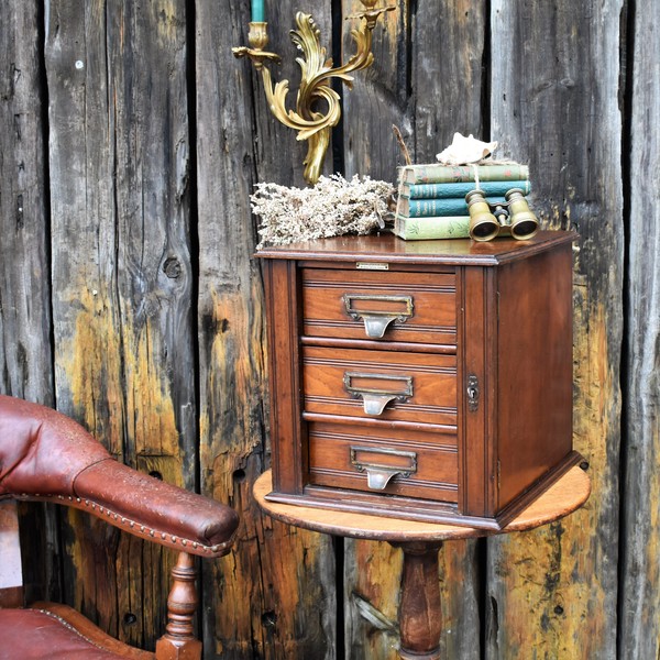 Antique Shannon Desk Top Oak Filing Cabinet Collectors Storage Bank Of ...