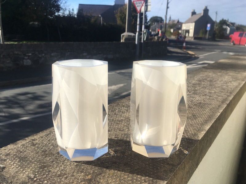 Pair Of Mid Century Modern Murano Style Acrylic Perspex Faceted Vases ...