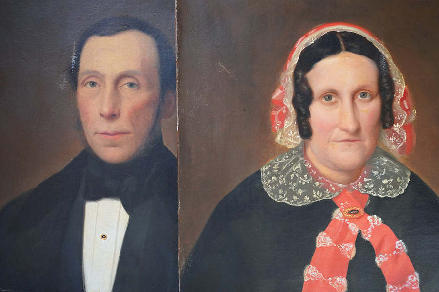 A Pair Of Mid 19thc Naïve School Portraits Of A Gentleman & Lady By ...