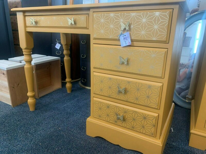 Dressing Table Painted Bespoke Moroccan Geometric Gold Leaf Bee Elephant Handles Stencilled ...