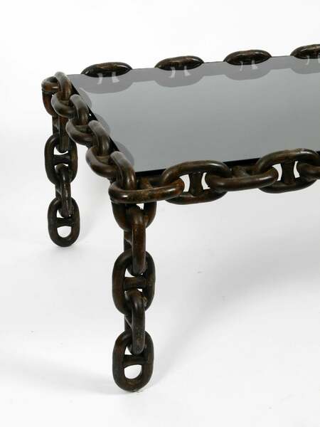 1970s Xl Coffee Table Made Of Nautical Iron Chain And A Thick Smoked ...