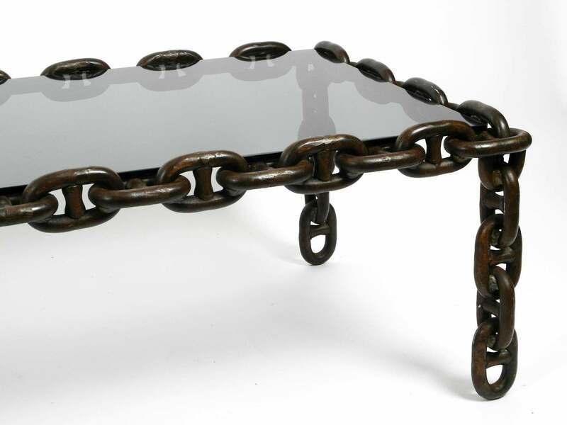 1970s Xl Coffee Table Made Of Nautical Iron Chain And A Thick Smoked ...