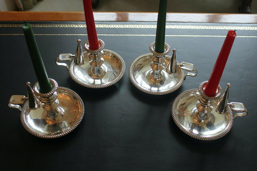 A Rare Set Of Four Early 19th Century Silver Plated Chamber Sticks ...