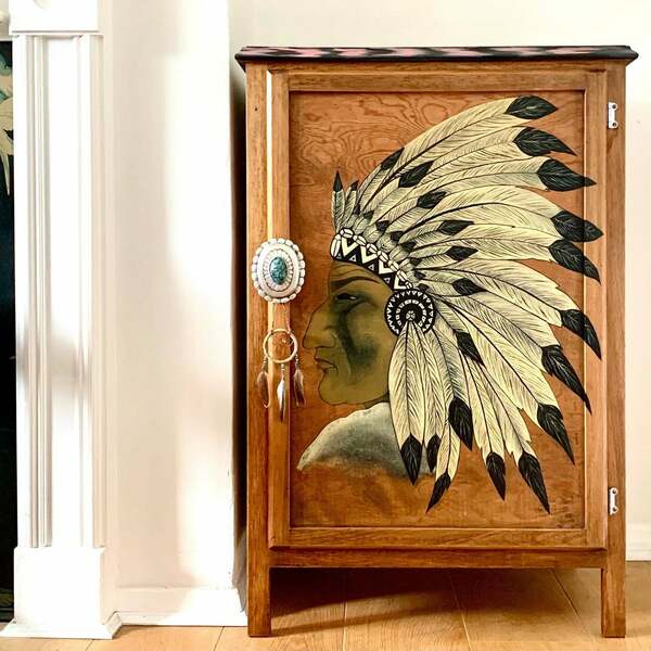 Mid Century 1970s Native American Chief Cabinet | Vinterior